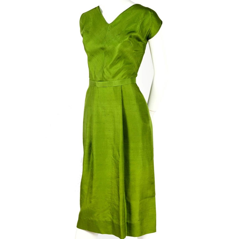 Rare American Designer Clare Potter 1950s Green Silk Shantung Vintage ...