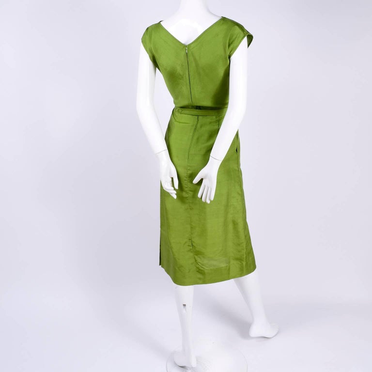 Rare American Designer Clare Potter 1950s Green Silk Shantung Vintage ...