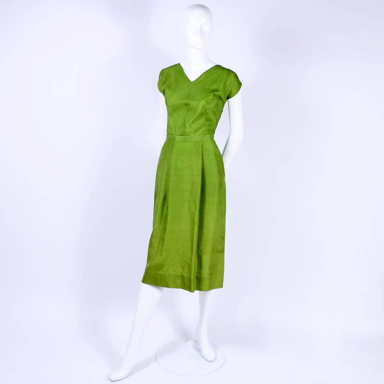 Rare American Designer Clare Potter 1950s Green Silk Shantung Vintage ...