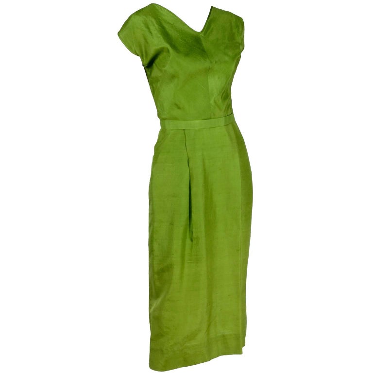 Rare American Designer Clare Potter 1950s Green Silk Shantung Vintage ...