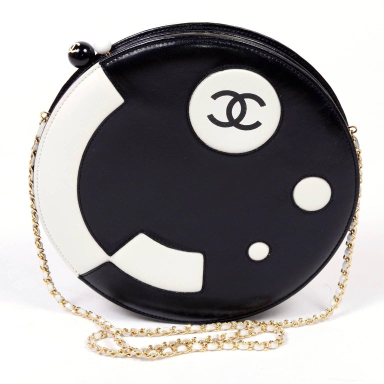 Rare Chanel Round Black and White Lambskin Handbag Circle Shoulder Bag ...