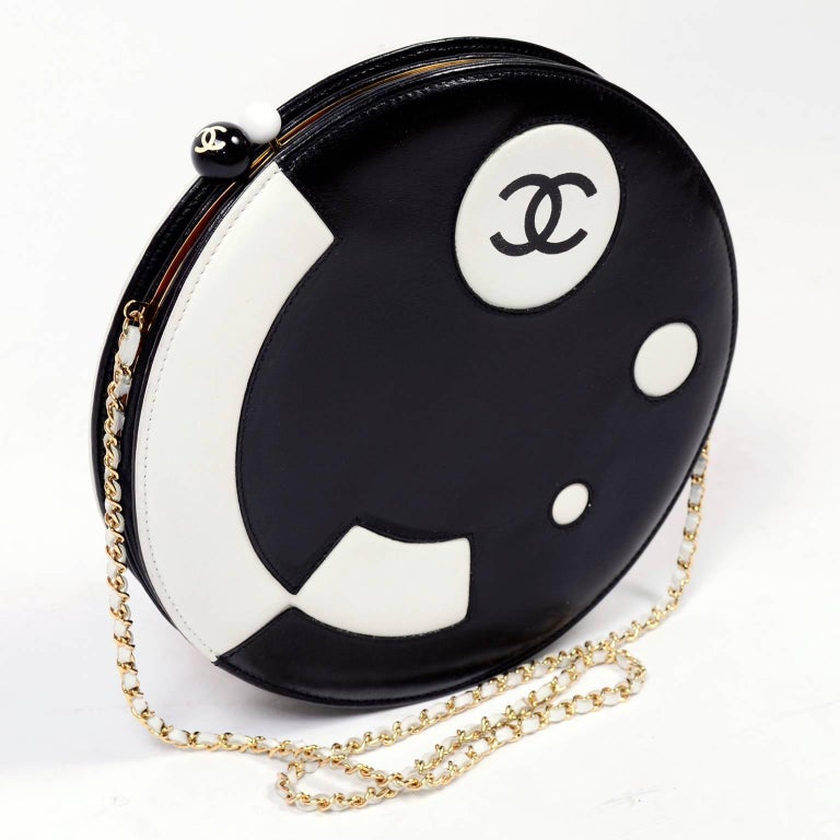 Rare Chanel Round Black and White Lambskin Handbag Circle Shoulder Bag ...