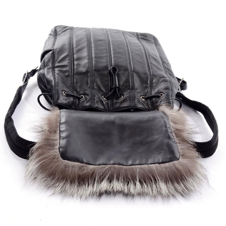 Tanner Krolle London Luxury Black Leather Fox Fur Backpack Bag at 1stDibs