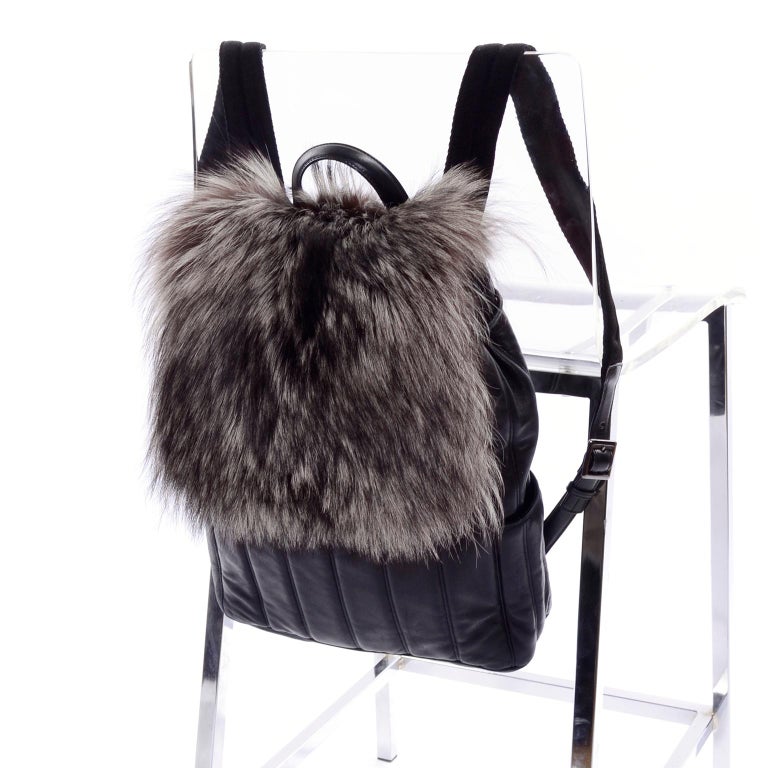 Tanner Krolle London Luxury Black Leather Fox Fur Backpack Bag at 1stDibs