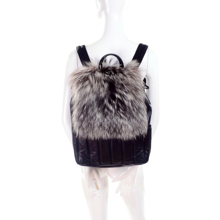 Tanner Krolle London Luxury Black Leather Fox Fur Backpack Bag at 1stDibs