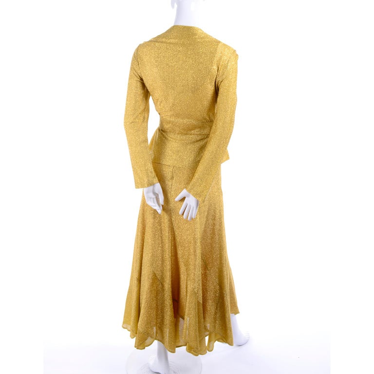 Beverly Paige Gold Lurex Evening Dress 2 pc With Long Bias Cut Skirt ...
