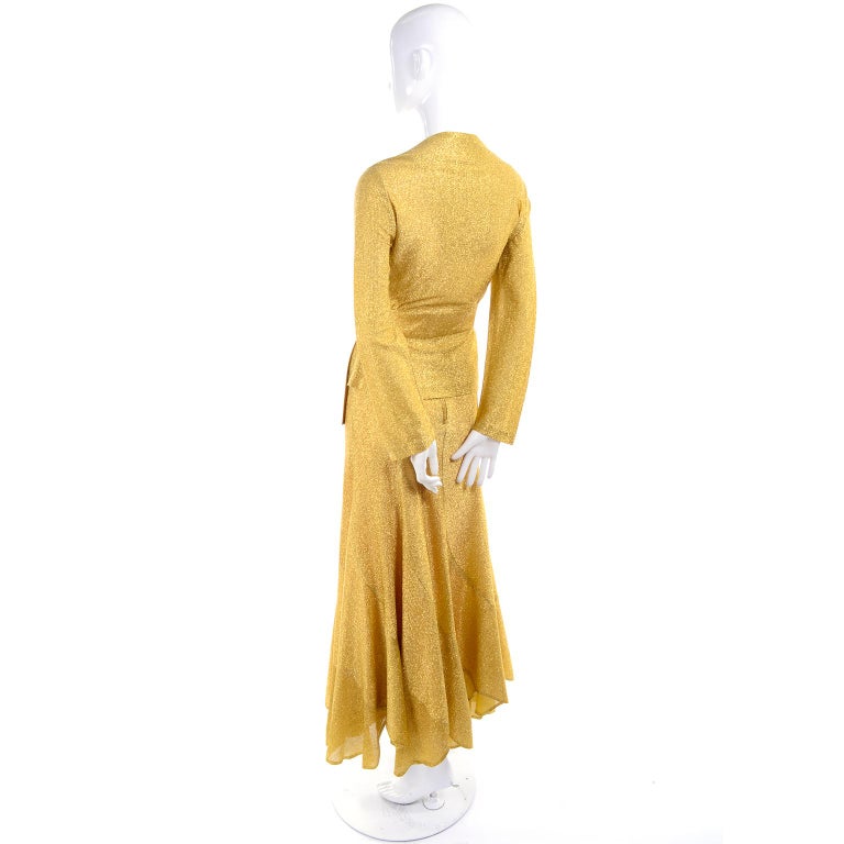 Beverly Paige Gold Lurex Evening Dress 2 pc With Long Bias Cut Skirt ...
