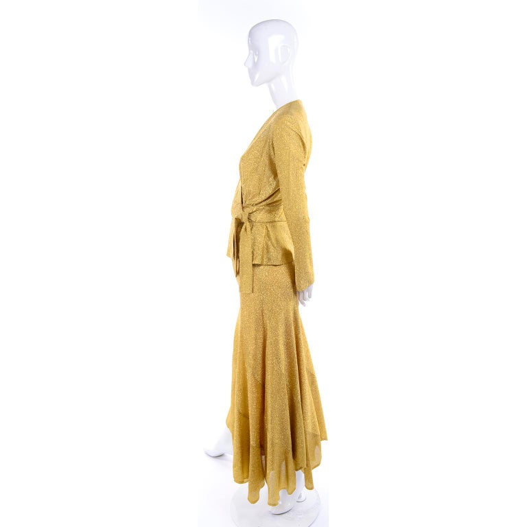 Beverly Paige Gold Lurex Evening Dress 2 pc With Long Bias Cut Skirt ...