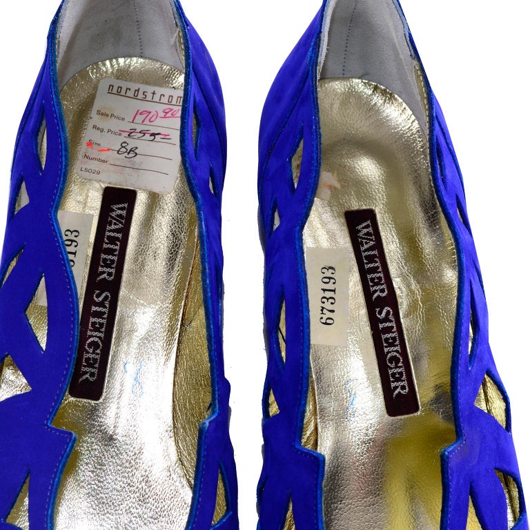 1980s Vintage Walter Steiger Blue Suede Shoes Size 8B at 1stDibs