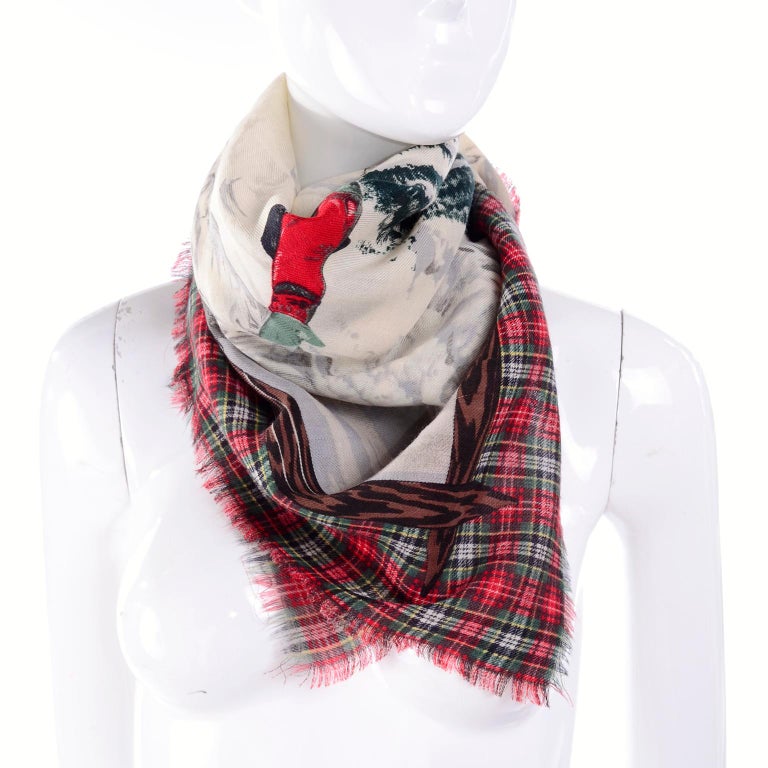 1980's Ralph Lauren Novelty Winter Ski Scarf Plaid Wool at 1stDibs