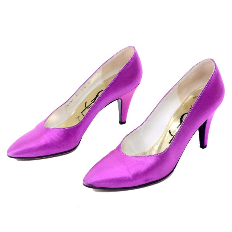 Purple Satin YSL Yves Saint Laurent Vintage Pumps 1990s Shoes w/ 3 ...