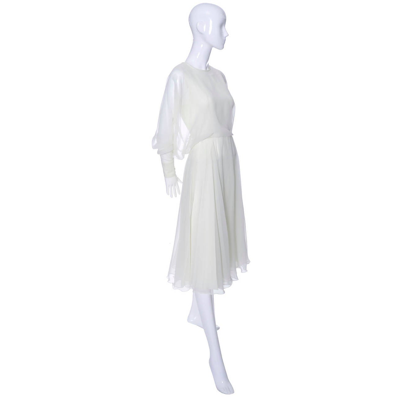1970s Vintage Jean Varon John Bates Chiffon Designer Dress Batwing ...