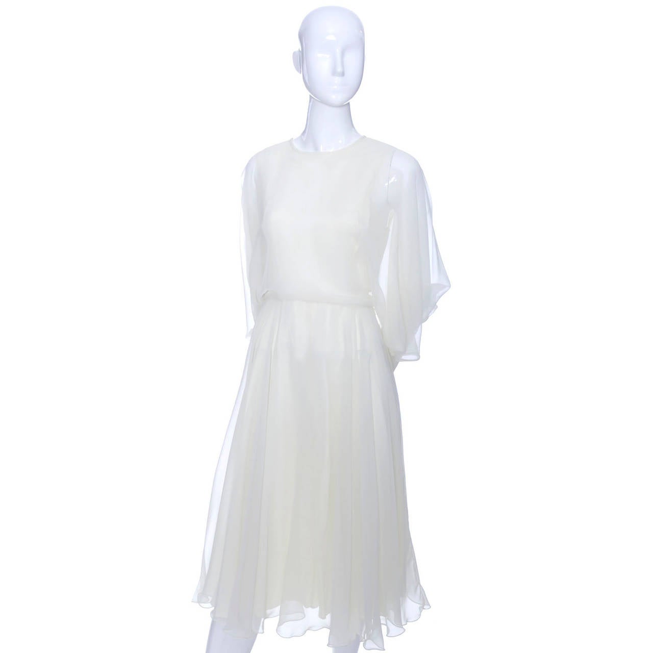 1970s Vintage Jean Varon John Bates Chiffon Designer Dress Batwing ...