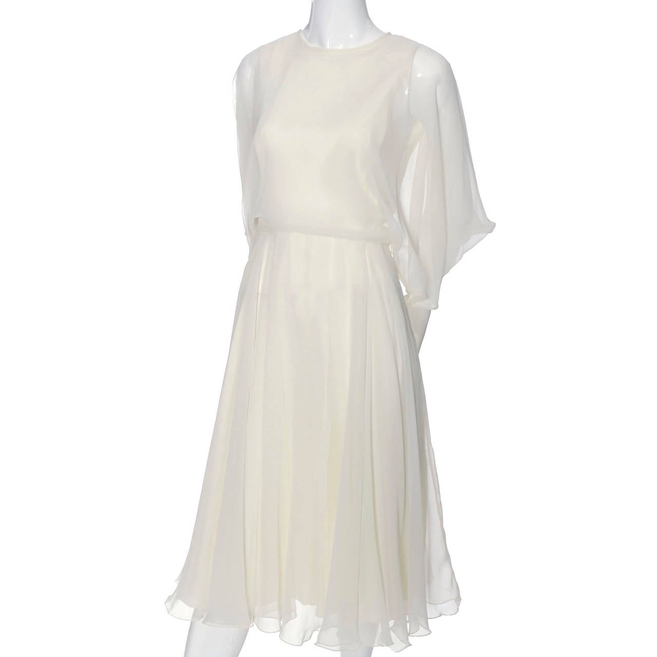 1970s Vintage Jean Varon John Bates Chiffon Designer Dress Batwing ...