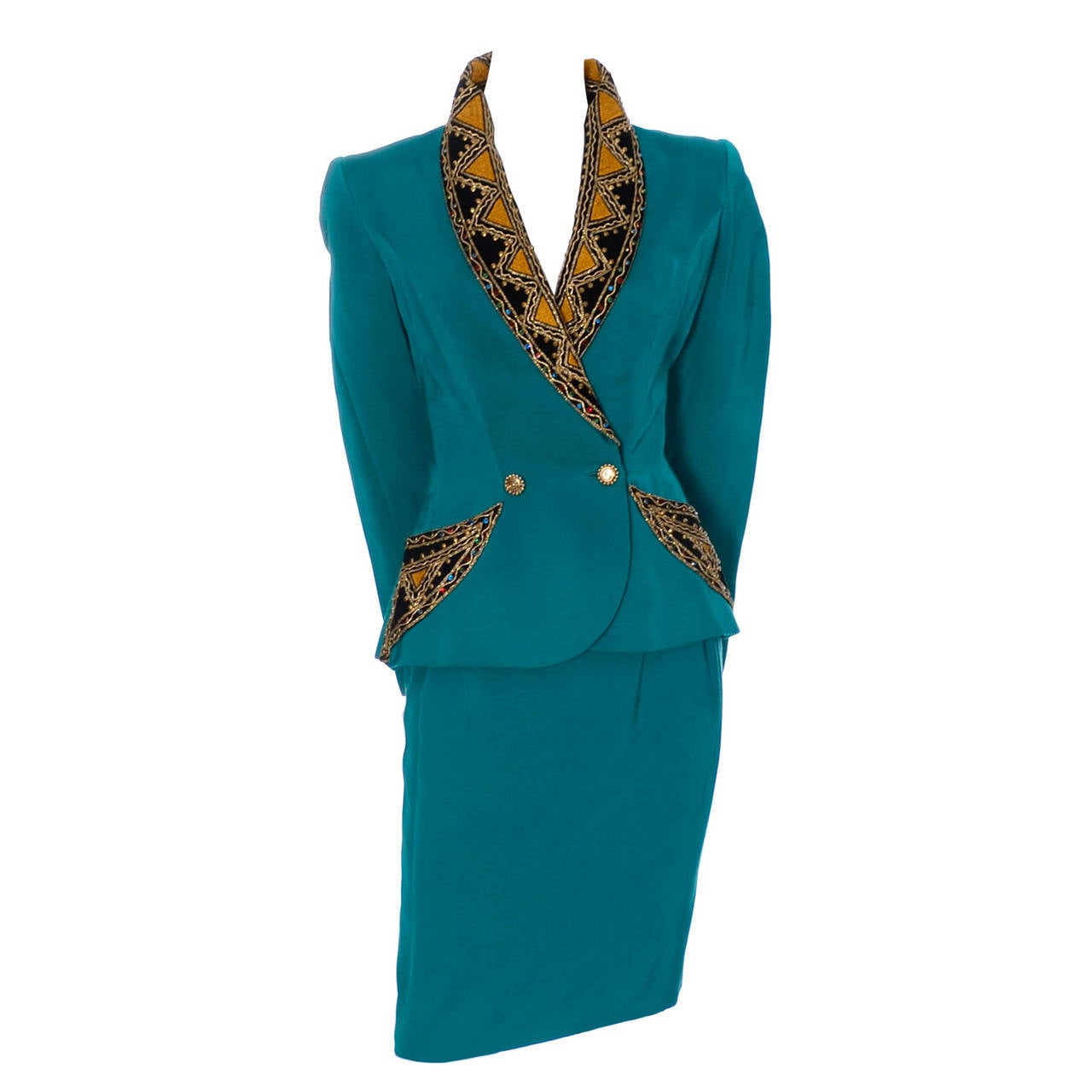 1980s Bob Mackie Vintage Metallic Embroidery Skirt Suit w/ Rhinestones ...