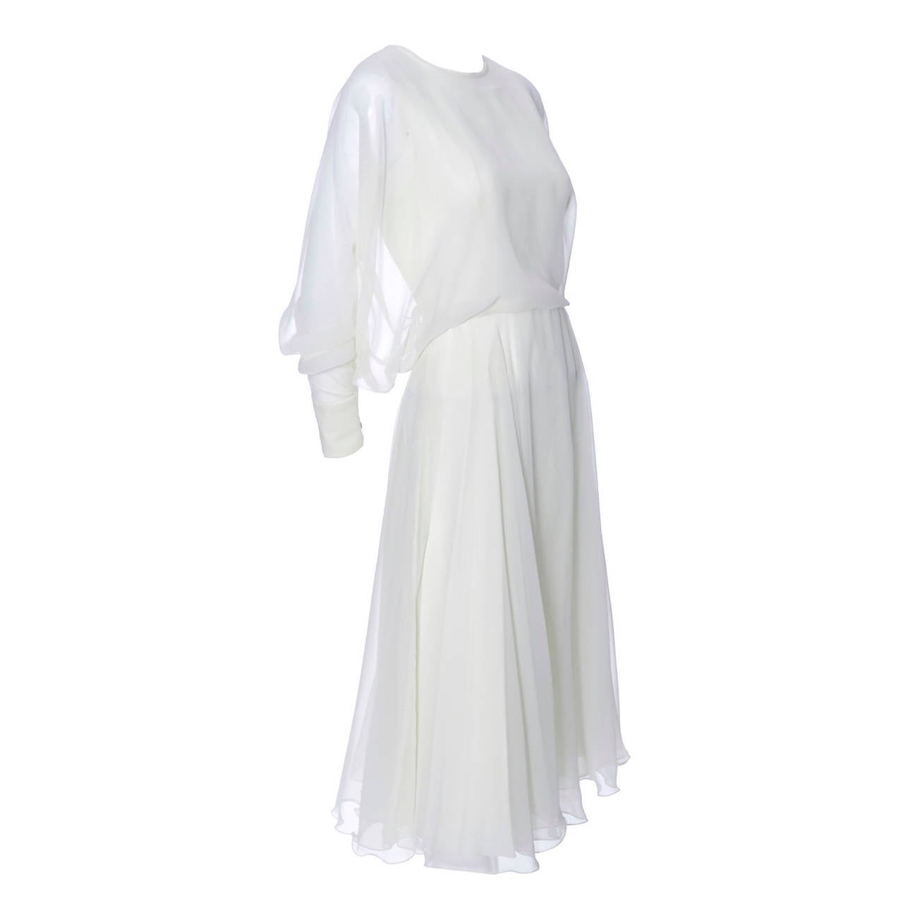 1970s Vintage Jean Varon John Bates Chiffon Designer Dress Batwing ...