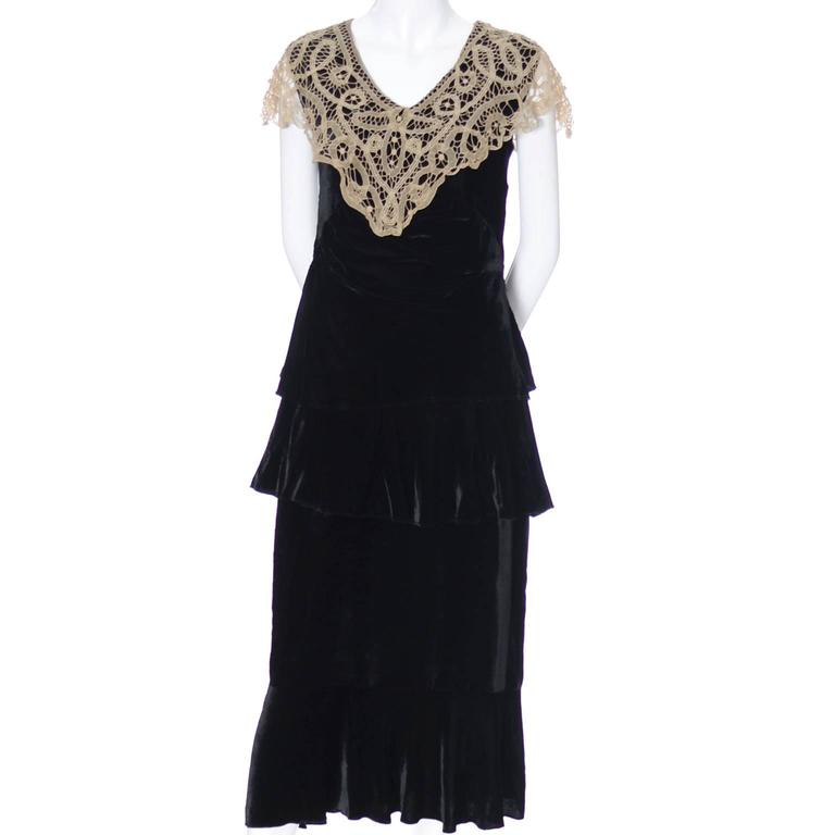 1920s Vintage Dress and Opera Coat Ensemble Suit Outfit Velvet Lace For ...