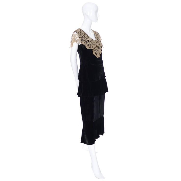 1920s Vintage Dress and Opera Coat Ensemble Suit Outfit Velvet Lace For ...