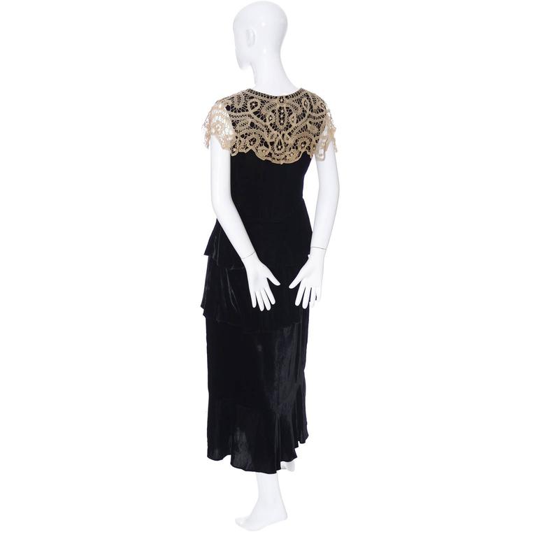 1920s Vintage Dress and Opera Coat Ensemble Suit Outfit Velvet Lace For ...