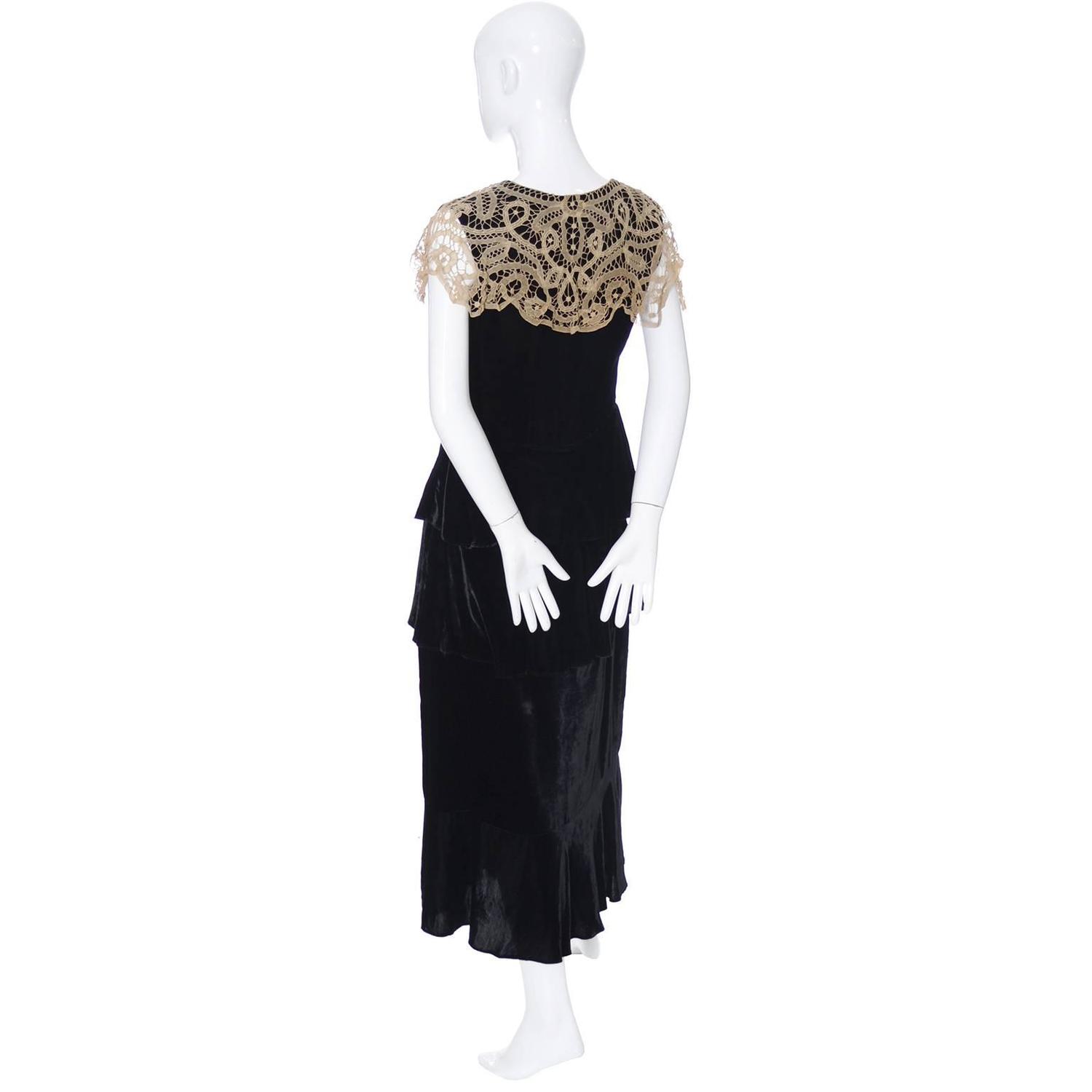 1920s Vintage Dress and Opera Coat Ensemble Suit Outfit Velvet Lace For ...