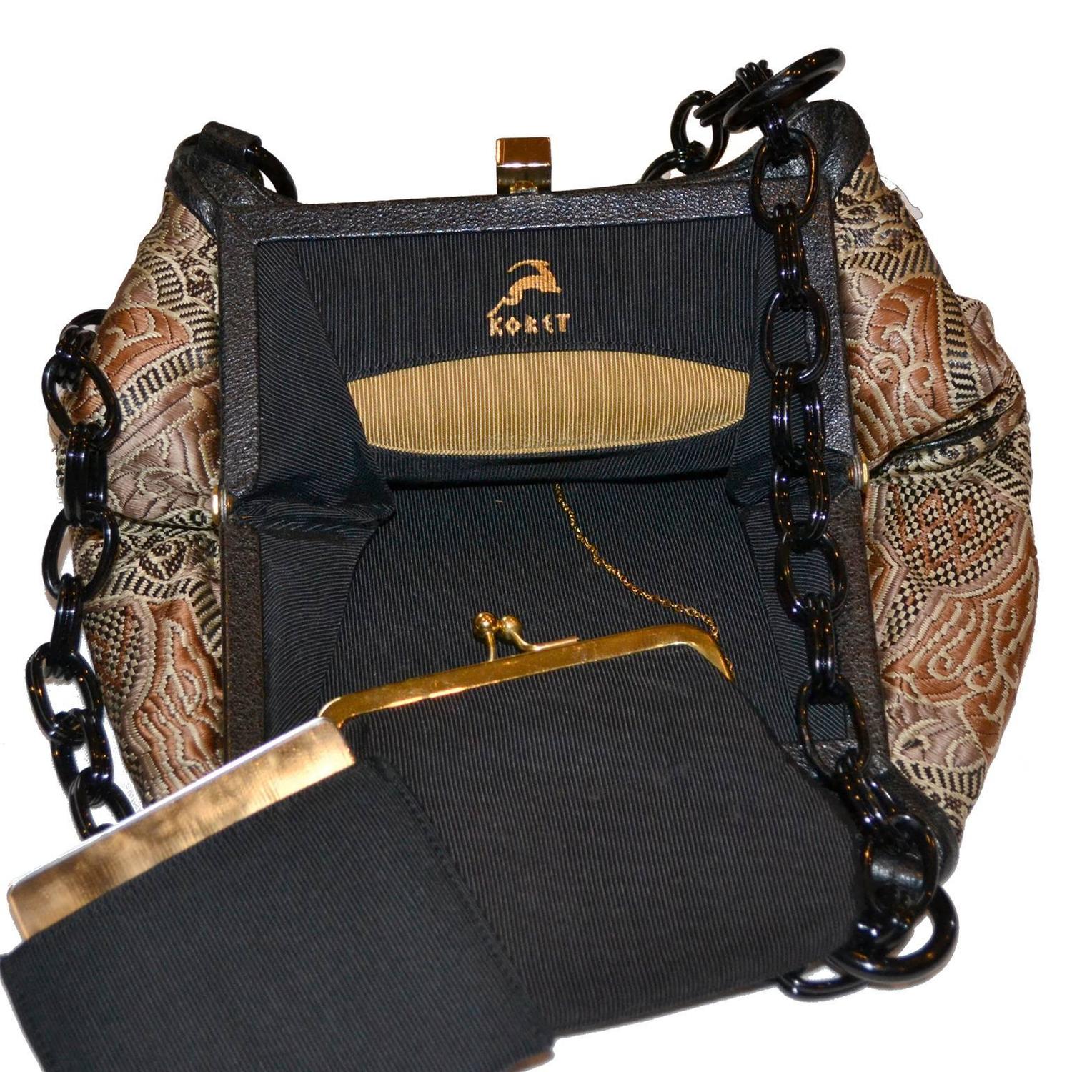 Koret Rare Vintage Handbag Chunky Black Chain Link Strap Unique Print ...