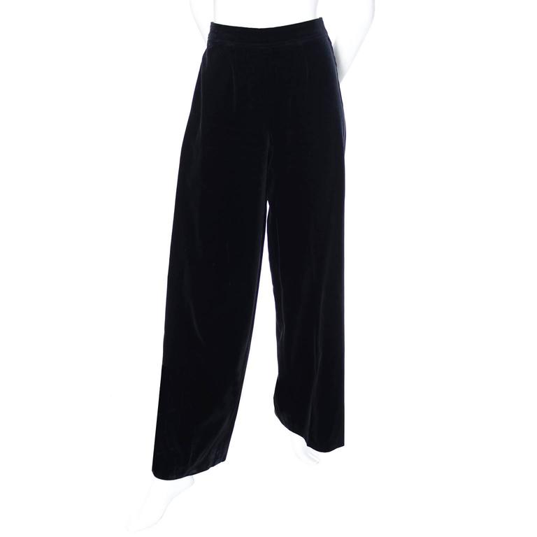Vintage YSL Pants Black Velvet High Waisted Wide Saint Laurent Evening ...