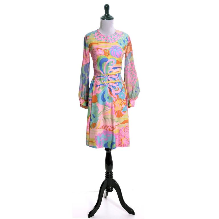 Vintage Tina Leser Original Silk Dress Chiffon Scarf Mod Psychedelic ...