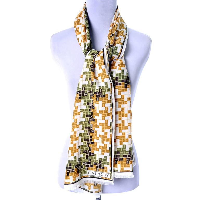 1970s Vintage Givenchy Lightweight Wool Scarf Mustard Green at 1stDibs