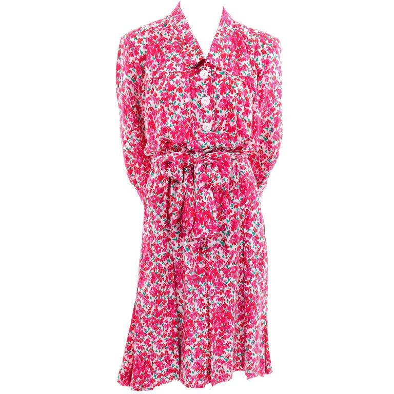 1970s Yves Saint Laurent YSL Vintage Dress in Pink Floral Silk Print at ...