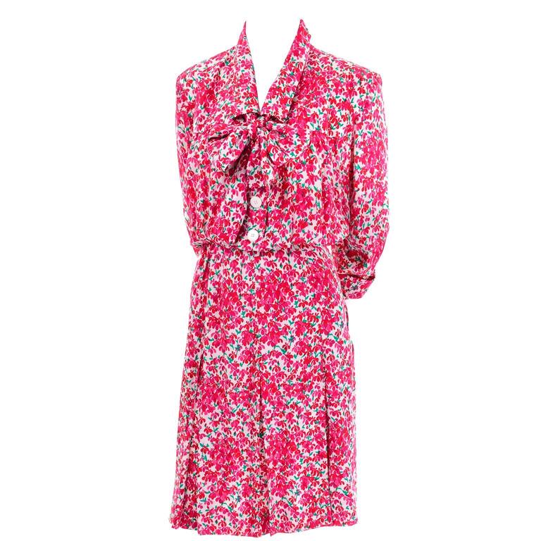 1970s Yves Saint Laurent YSL Vintage Dress in Pink Floral Silk Print at ...