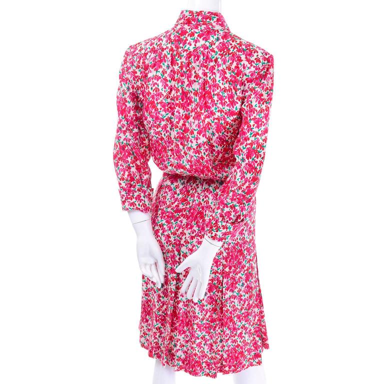 1970s Yves Saint Laurent YSL Vintage Dress in Pink Floral Silk Print at ...