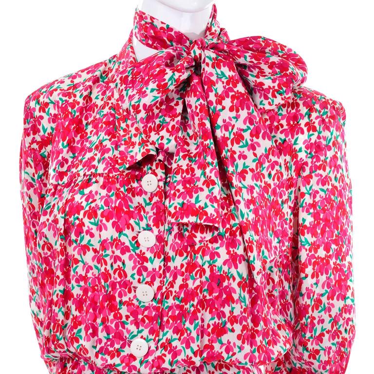 1970s Yves Saint Laurent YSL Vintage Dress in Pink Floral Silk Print at ...