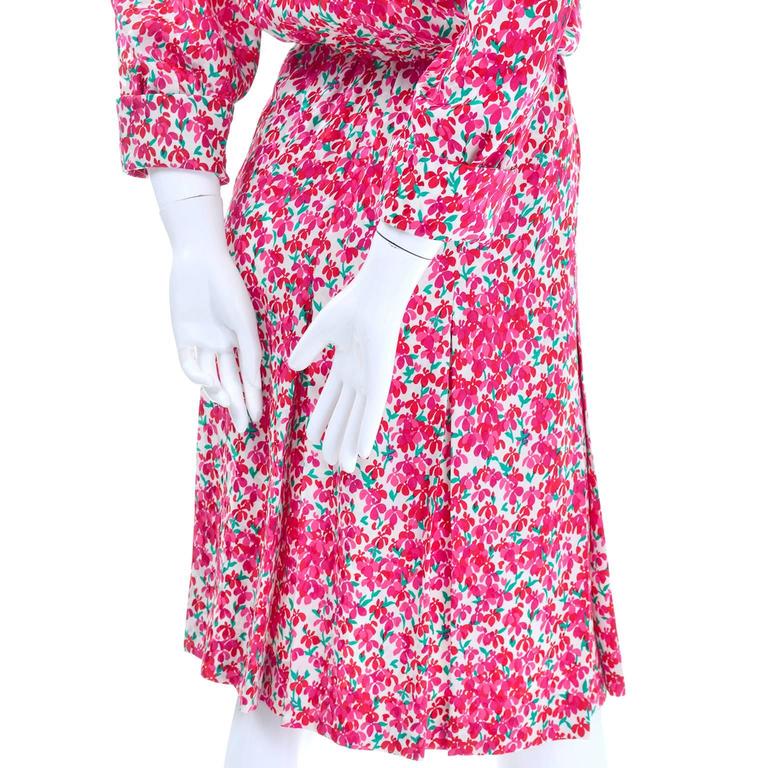 1970s Yves Saint Laurent YSL Vintage Dress in Pink Floral Silk Print at ...