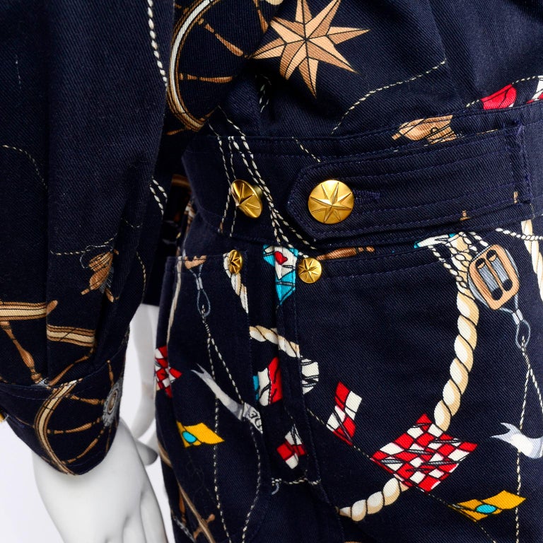 Mondi Vintage Skirt and Jacket in Black Denim Nautical Print W/ Gold ...