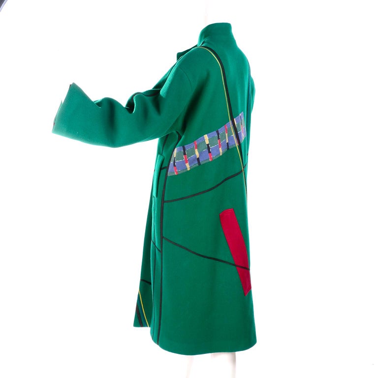 Koos Van Den Akker Vintage Coat Artisan Patchwork Collage Green Wool at ...