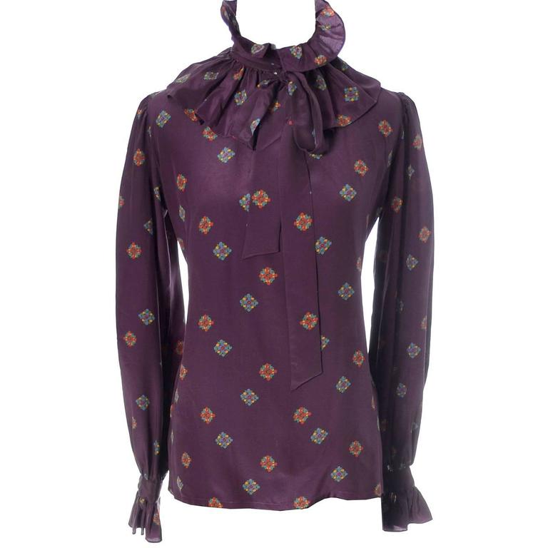 YSL Vintage Silk Blouse W Ruffle Bow and Sash Yves Saint Laurent Rive ...