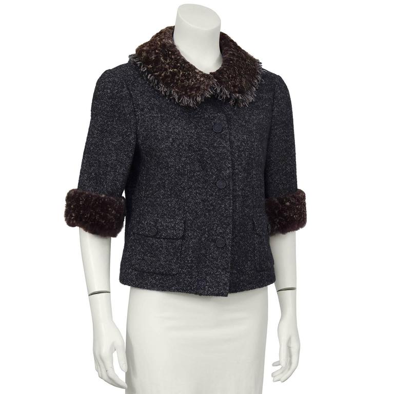 2005 Chanel Charcoal Jacket with Fur Trimmed Collar at 1stDibs