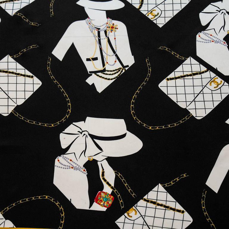 1990's Chanel Silk Scarf with Coco Graphic at 1stDibs