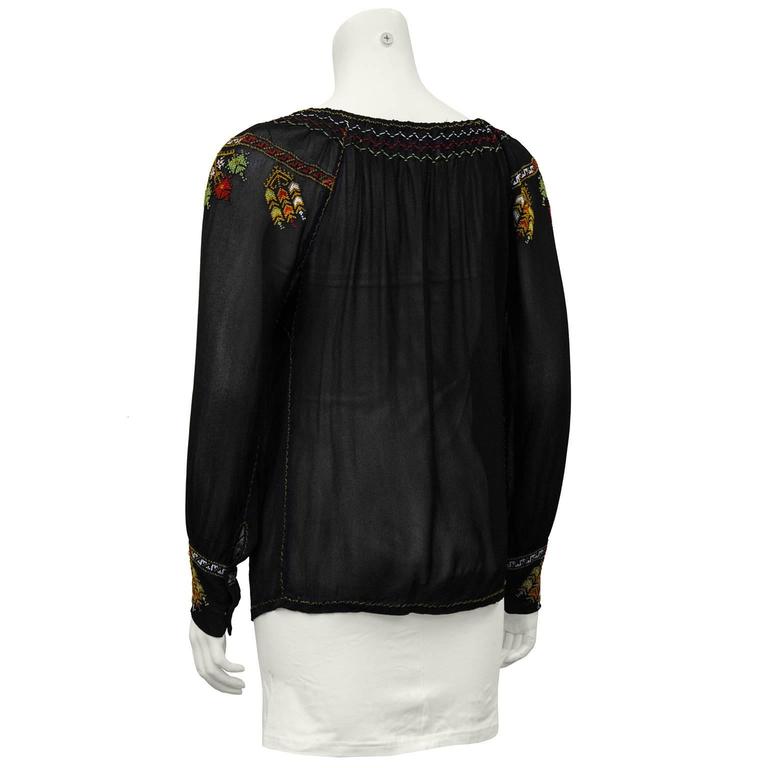 1940's Anonymous Black Hand Embroidered Smock Top For Sale at 1stDibs