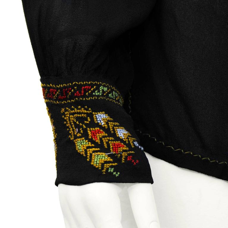 1940's Anonymous Black Hand Embroidered Smock Top For Sale at 1stDibs