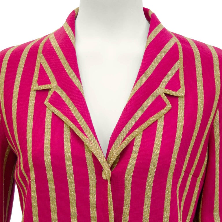 1960s Gino Paoli Raspberry and Gold Lurex Vertical Stripe 3pc. Knit ...