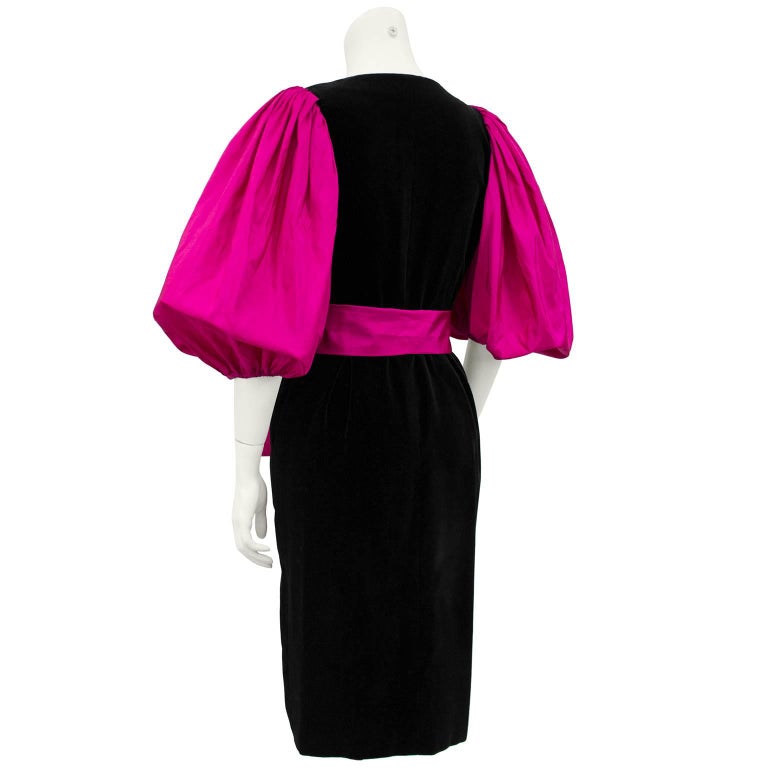 1980s Yves Saint Laurent/YSL Black Velvet Dress with Pink Balloon ...