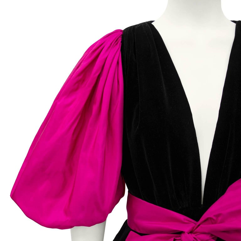 1980s Yves Saint Laurent/YSL Black Velvet Dress with Pink Balloon ...