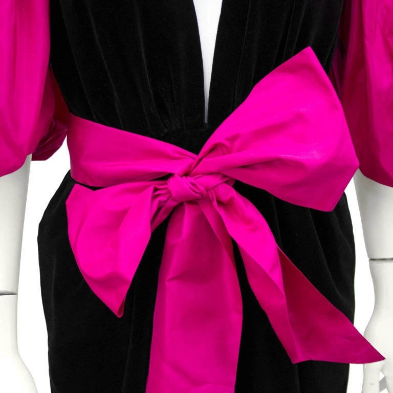 1980s Yves Saint Laurent/YSL Black Velvet Dress with Pink Balloon ...