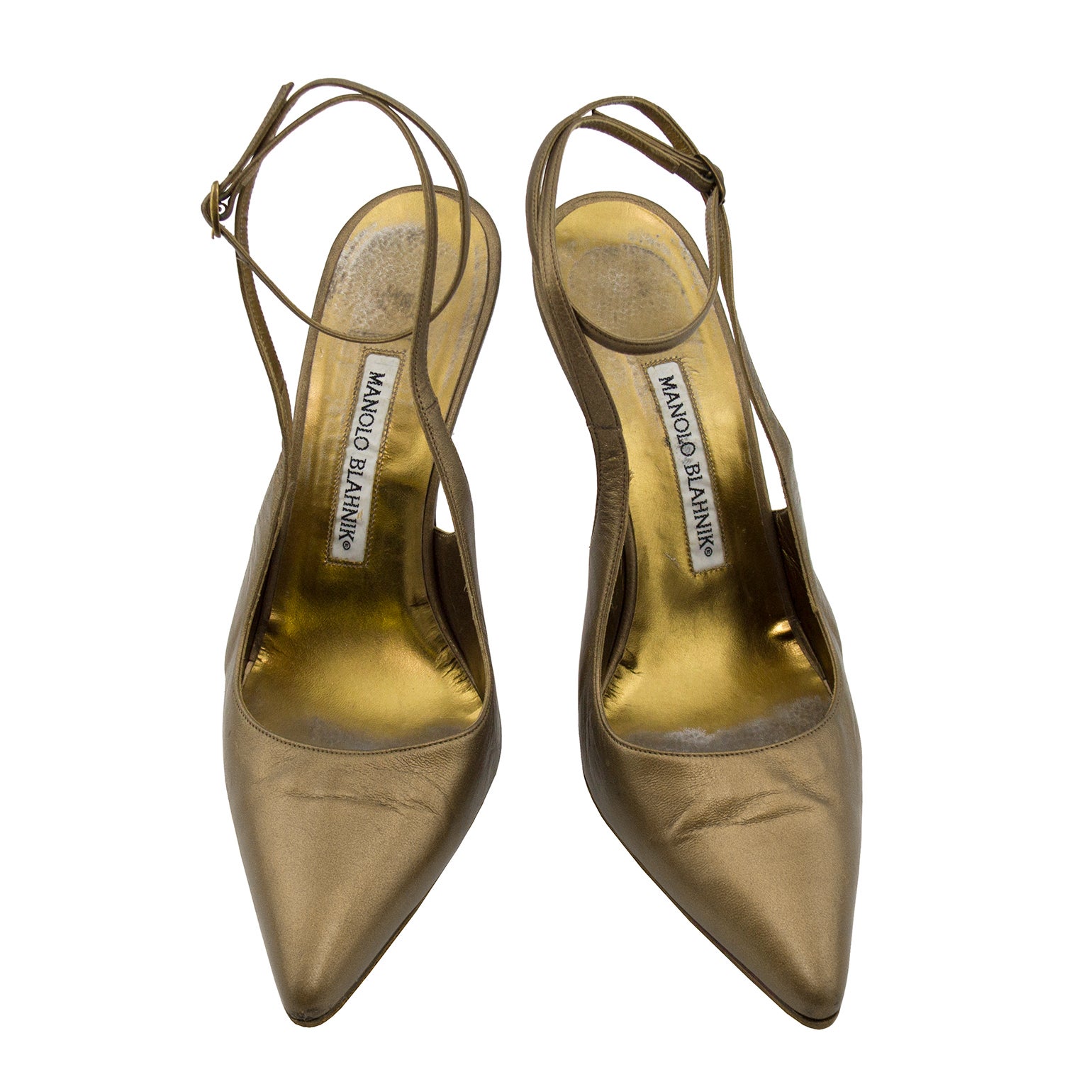 Manolo Blahnik Olive Metallic Jeweled Heels - 38 For Sale at 1stDibs