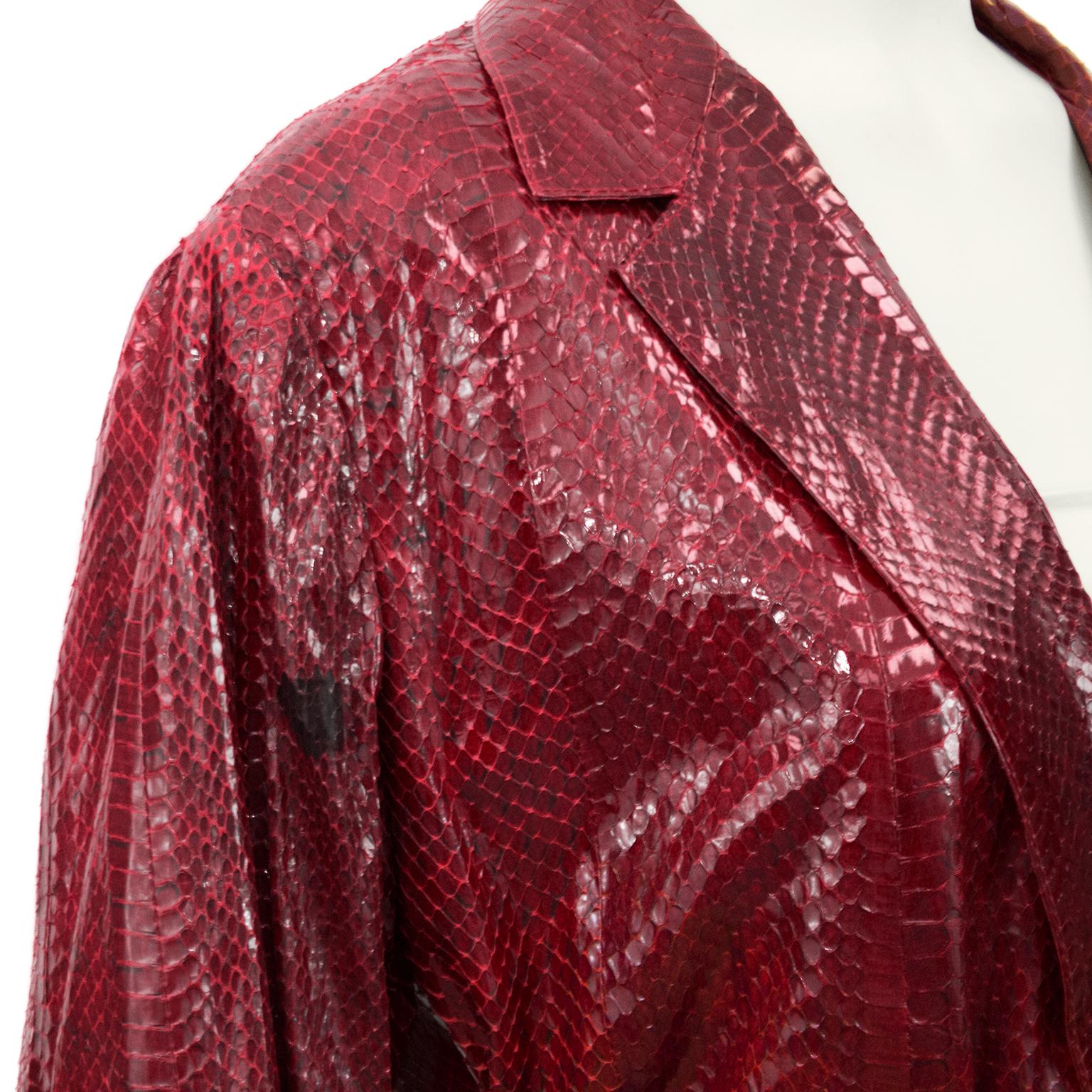 1980s Bordeaux Snakeskin Oversized Belted Blazer at 1stDibs