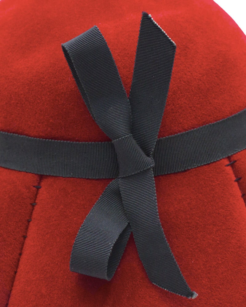 1950's Lilly Dache Red Hat with Black Bow at 1stDibs