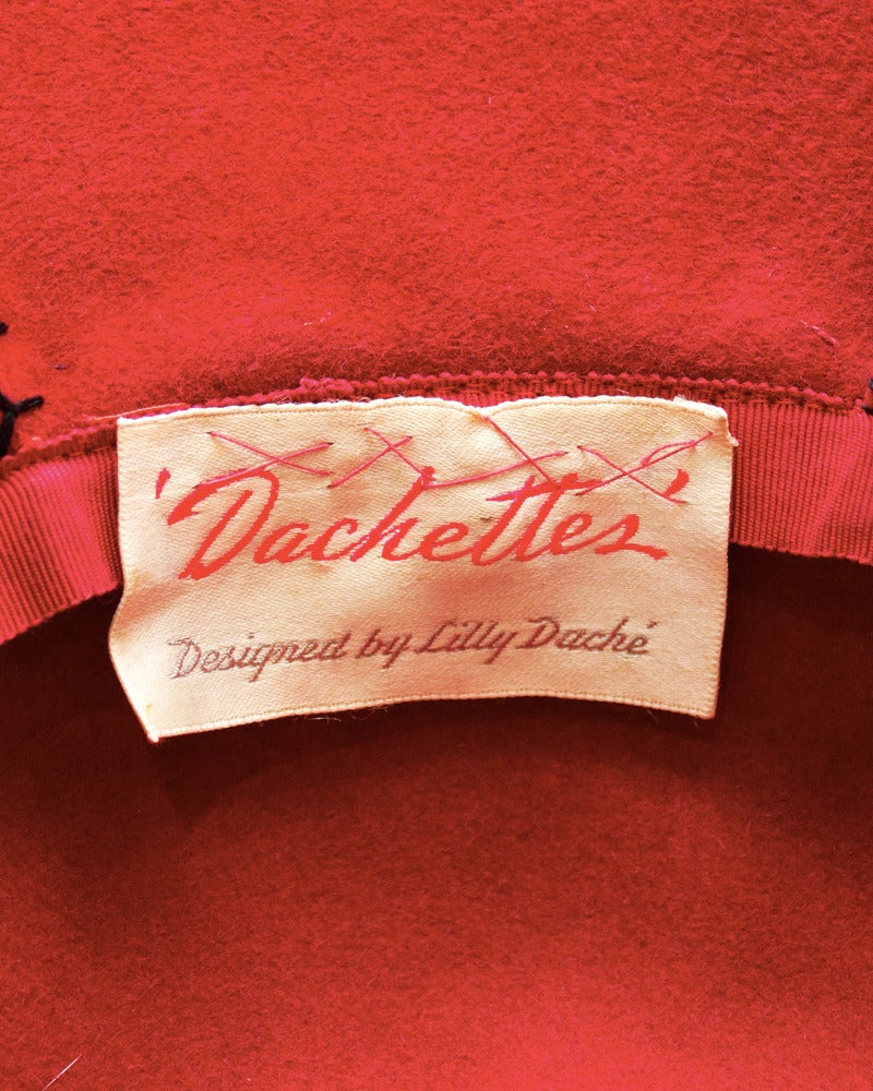1950's Lilly Dache Red Hat with Black Bow at 1stDibs