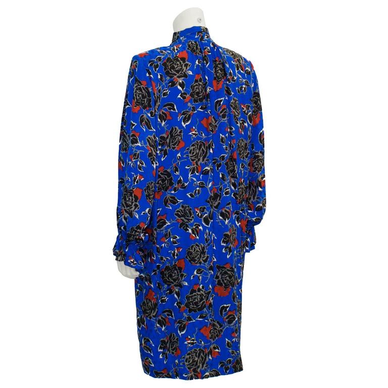 1980's Yves Saint Laurent YSL Jacquard Silk Print Dress For Sale at 1stDibs
