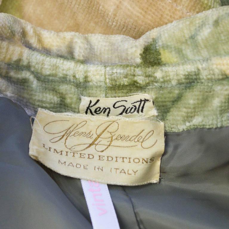 Ken Scott 1970's Green Abstract Print Velvet Trench at 1stDibs